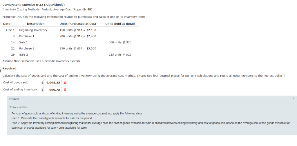 Solved Cornerstone Exercise 6-32 (Algorithmic) Inventory | Chegg.com