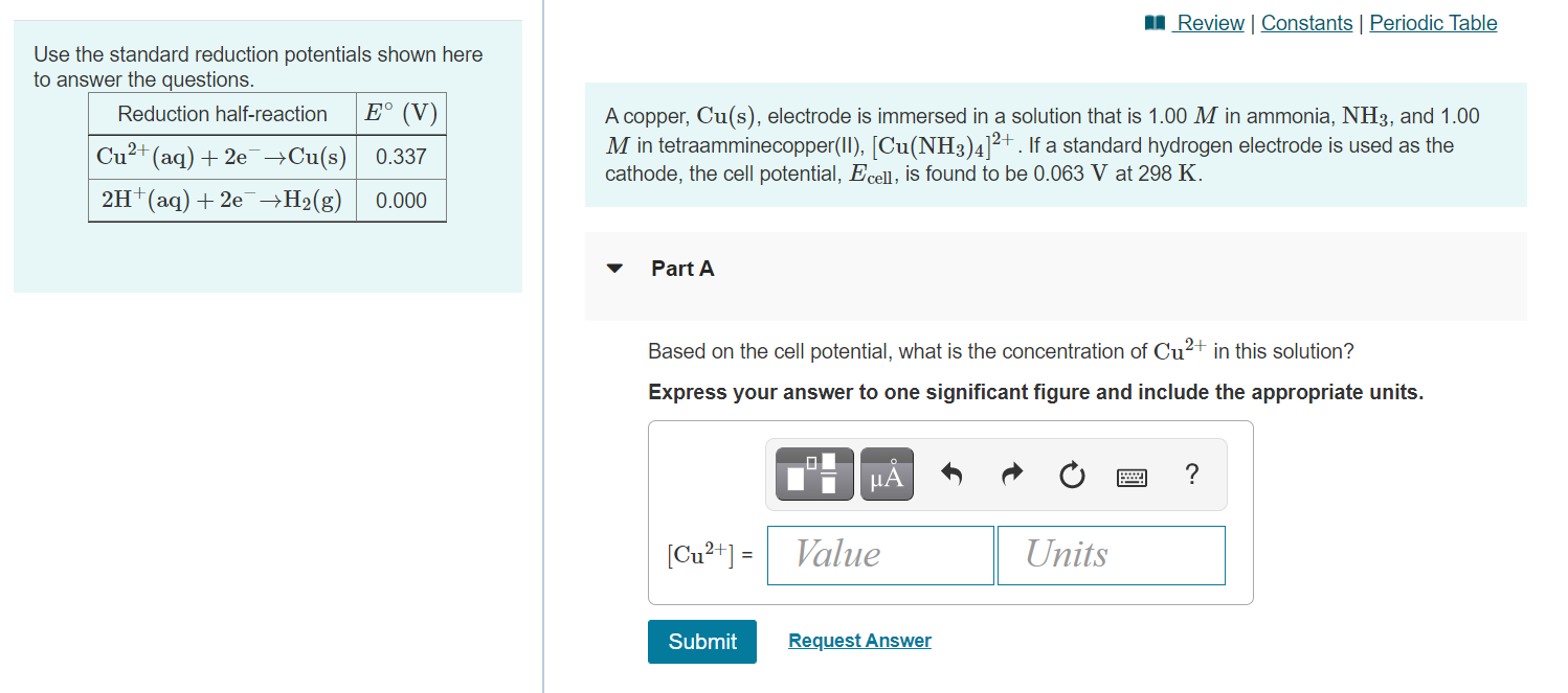 Solved MI Review Constants Periodic Table E° (V) Use the | Chegg.com
