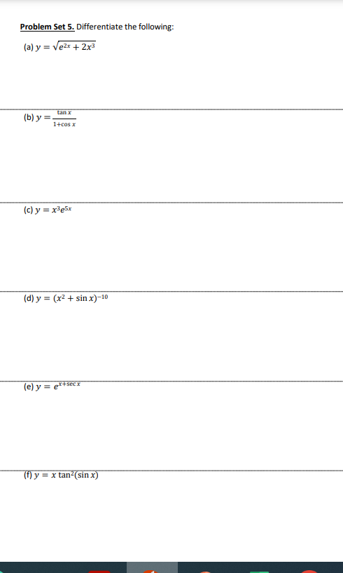 Solved Problem Set 5. ﻿Differentiate the | Chegg.com