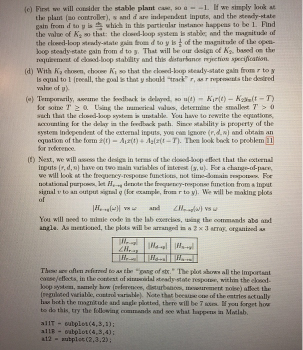 1. Design Problem (stable plant/unstable plant): | Chegg.com