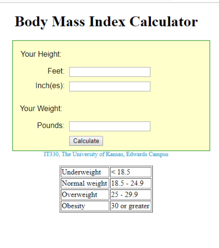 Solved Body Mass Index (BMI) Calculator BMI is a measure of | Chegg.com