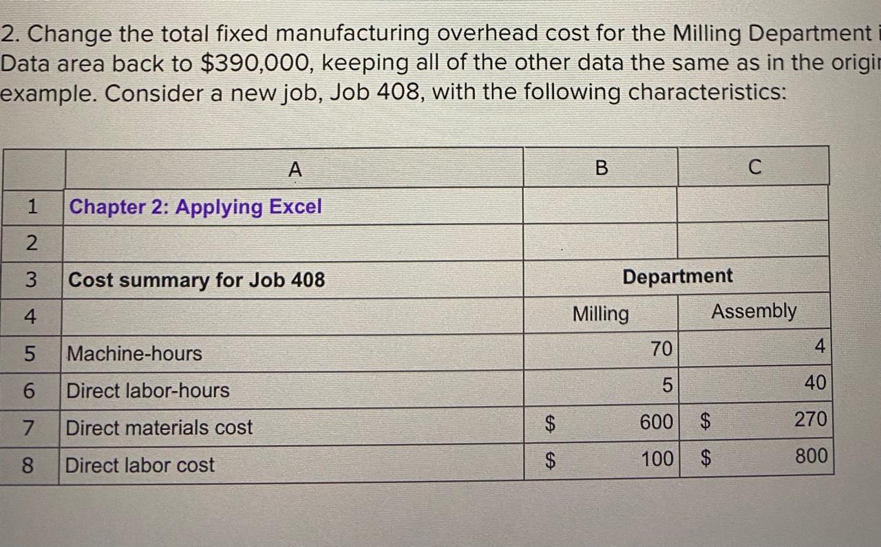 Solved Chapter 2: Applying Excel В. Data Markup on job cost | Chegg.com