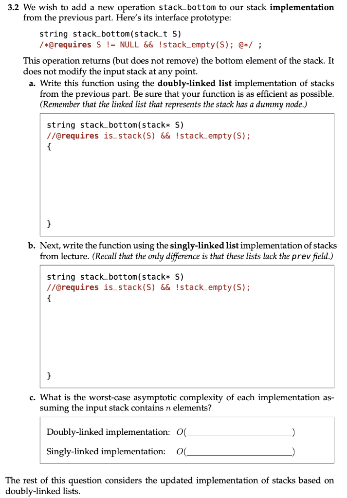 Solved Consider the following interface for stacks that | Chegg.com