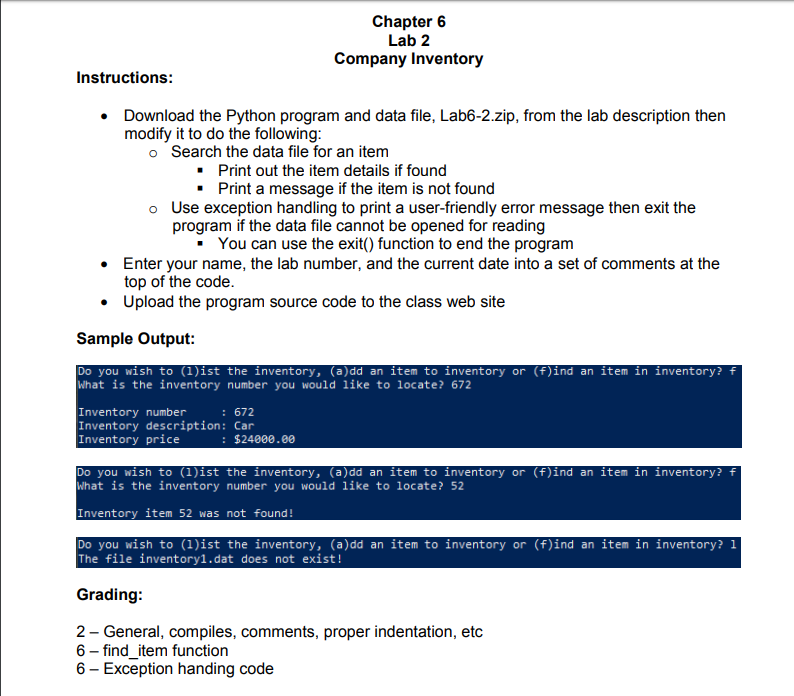 Solved FILENAME = 'inventory.dat' def find_item(file): # | Chegg.com