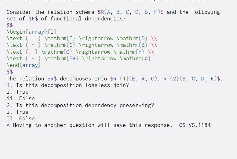 Solved Consider the relation schema $R(A, B, C, D, B, F)$ | Chegg.com