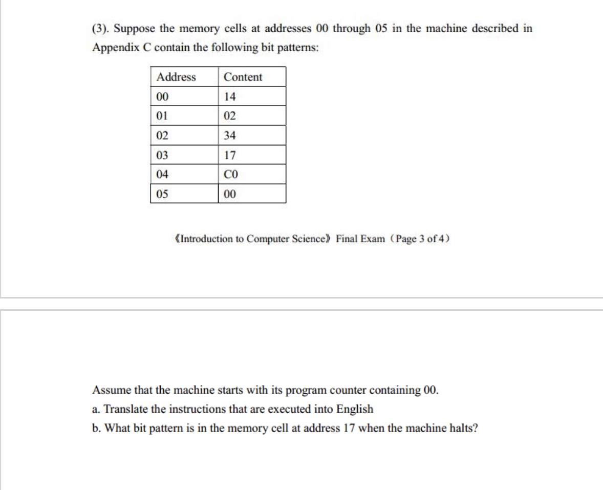 Solved (3). ﻿Suppose the memory cells at addresses 00 | Chegg.com