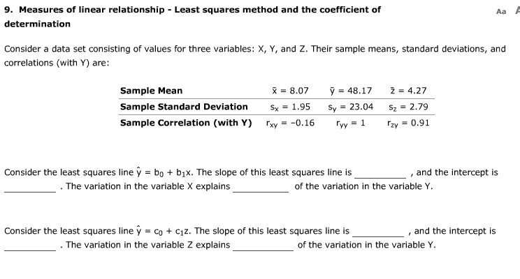 Solved 9 Measures Of Linear Relationship Least Squares 