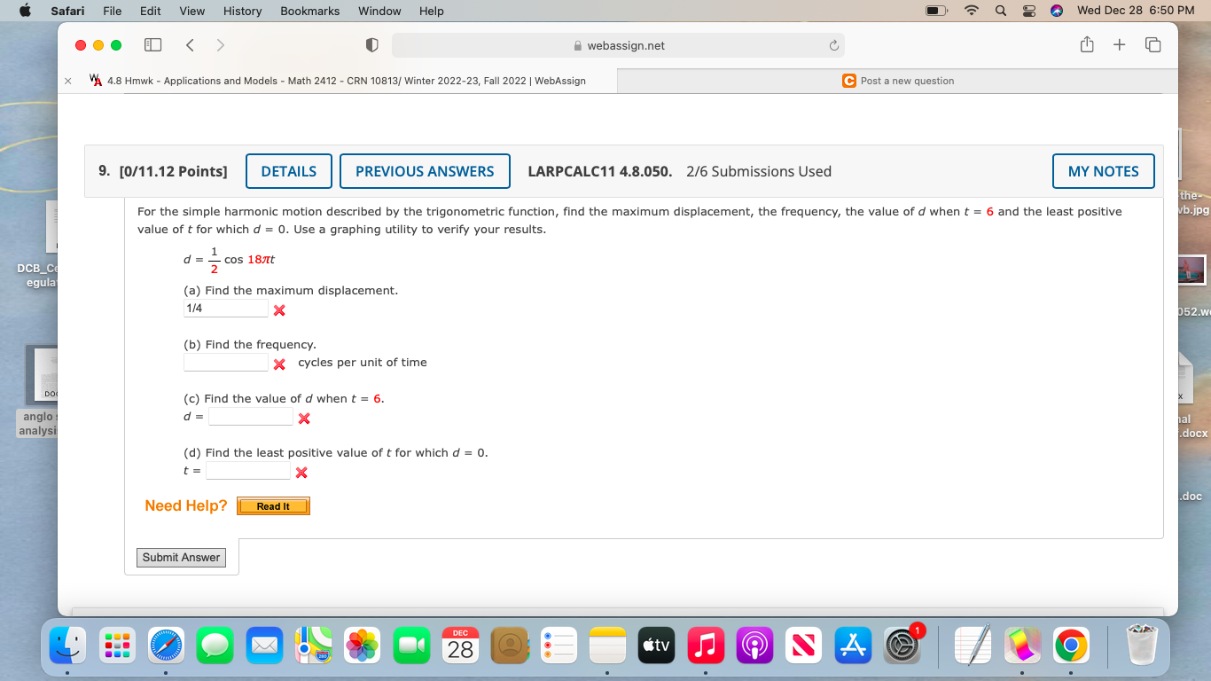 Solved For the simple harmonic motion described by the | Chegg.com