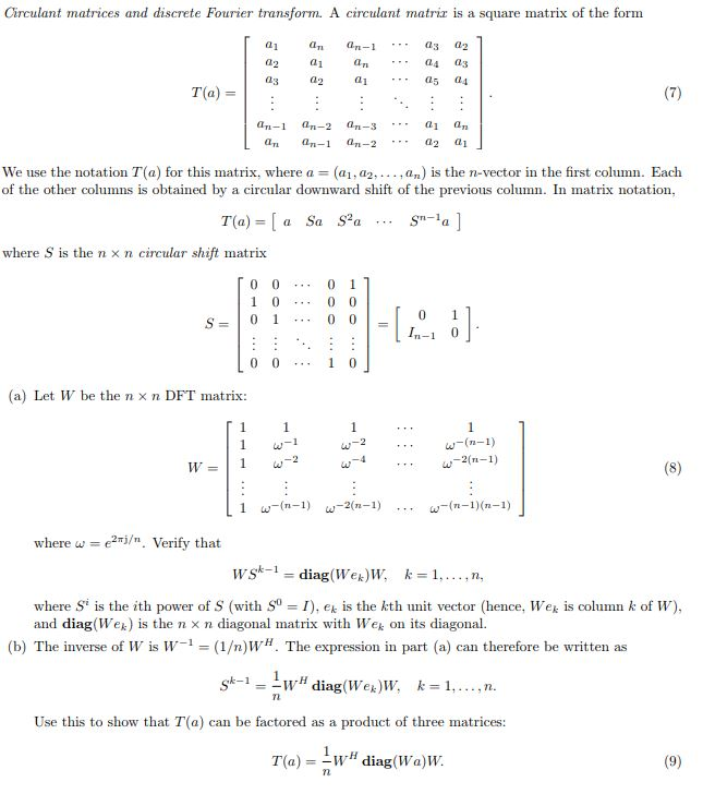 Circulant matrices and discrete Fourier transform. A | Chegg.com