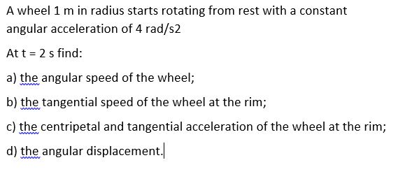 Solved A wheel 1 m in radius starts rotating from rest with | Chegg.com