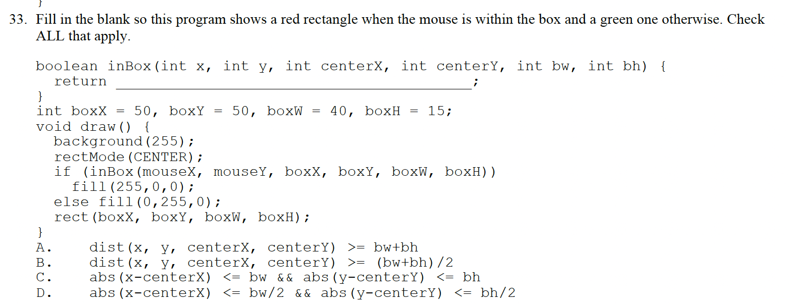 33. Fill in the blank so this program shows a red | Chegg.com