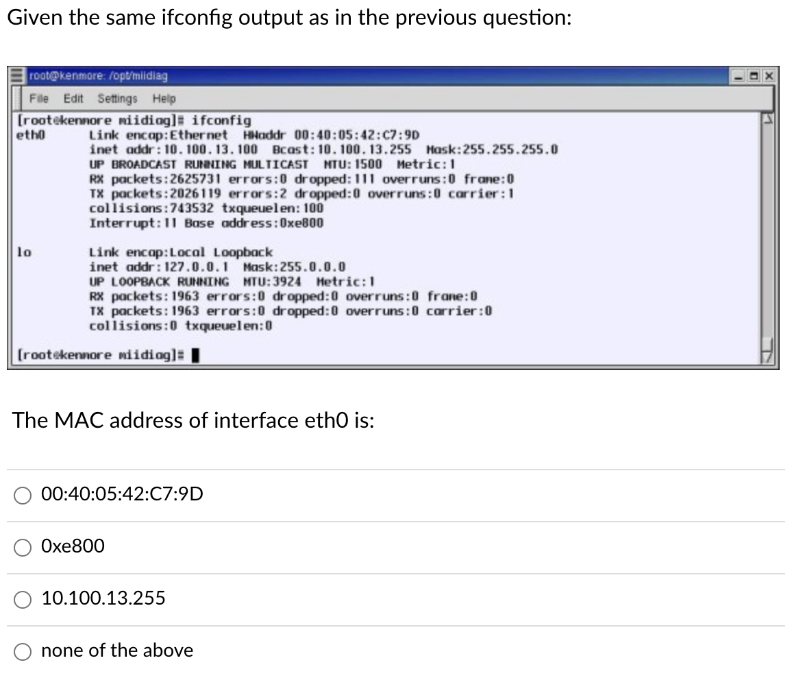 Solved Given the same ifconfig output as in the previous | Chegg.com