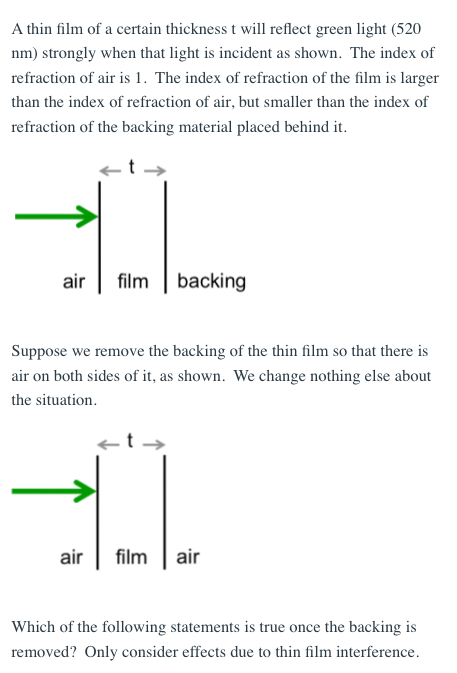 Solved A thin film of a certain thickness t will reflect | Chegg.com