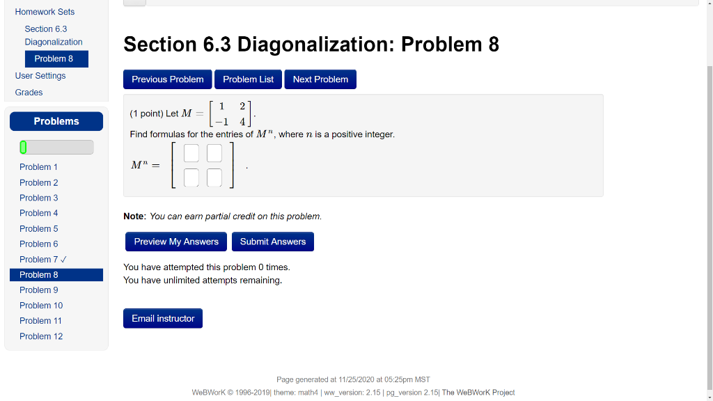 Solved Homework Sets Section 6.3 Diagonalization Problem 8 | Chegg.com