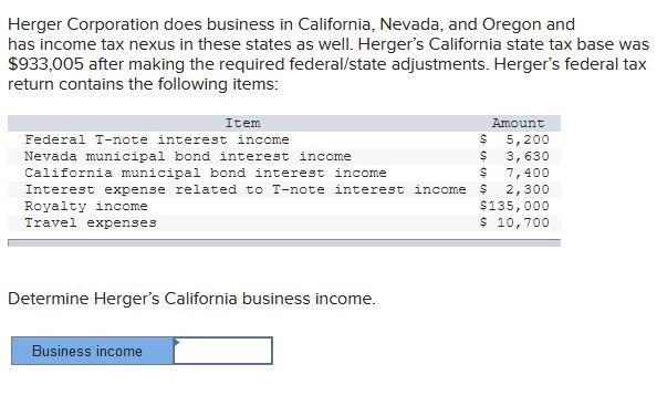 Solved Herger Corporation does business in California, | Chegg.com