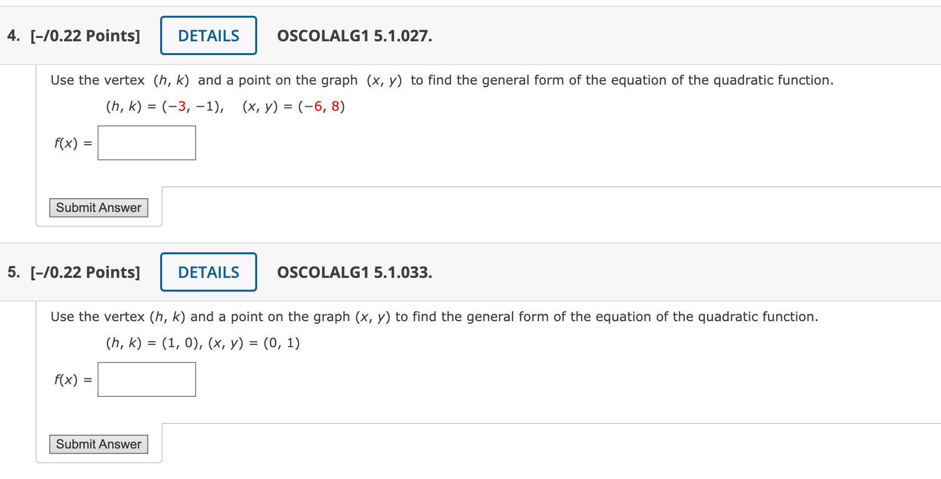 Solved Use the vertex (h,k) and a point on the graph (x,y) | Chegg.com