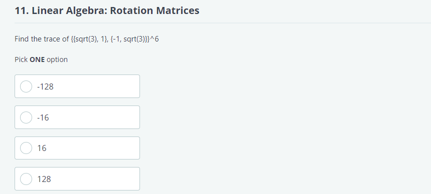 Solved 11. Linear Algebra: Rotation Matrices Find the trace | Chegg.com