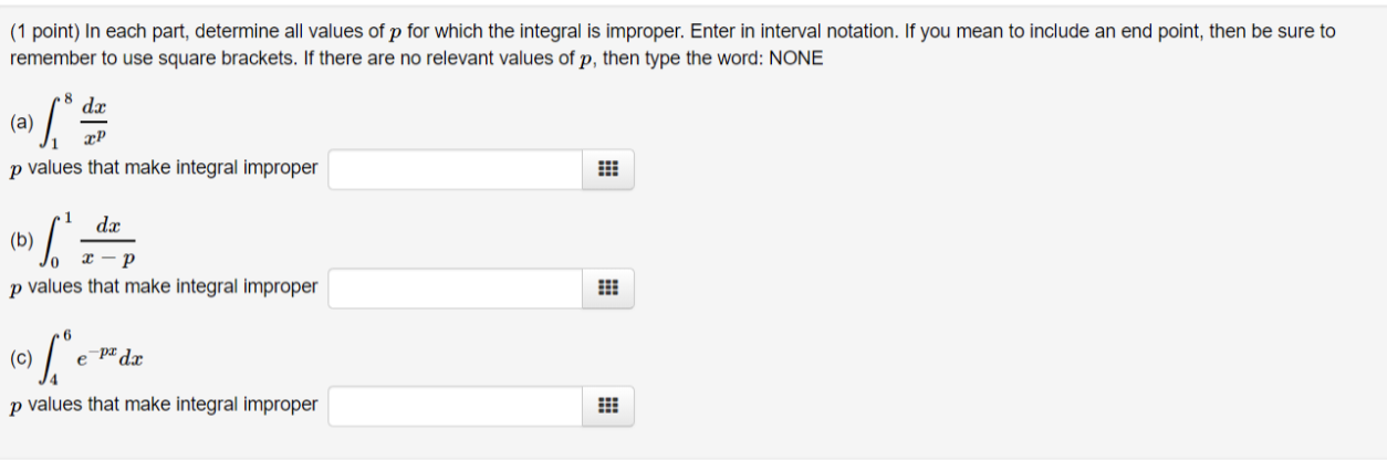 Solved (1 point) In each part, determine all values of p for | Chegg.com