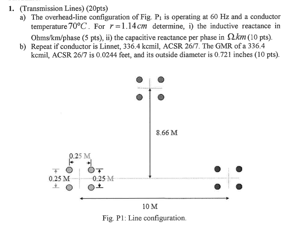 Solved 1. (Transmission Lines) (20pts) a) The overhead-line | Chegg.com
