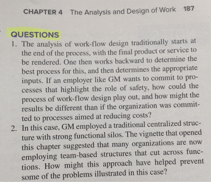 Solved CHAPTER 4 The Analysis and Design of Work 187 | Chegg.com