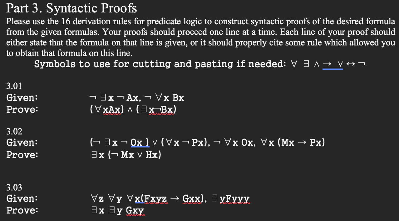 Solved Part 3. Syntactic Proofs Please use the 16 derivation | Chegg.com
