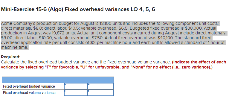 Solved Mini-Exercise 15-6 (Algo) Fixed overhead variances LO | Chegg.com
