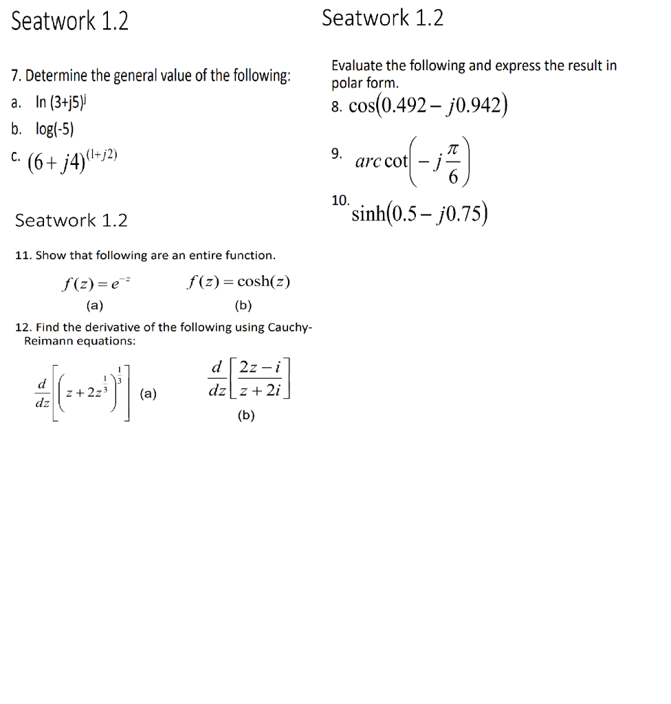 Solved Seatwork 1.2 Seatwork 1.2 Evaluate the following and | Chegg.com
