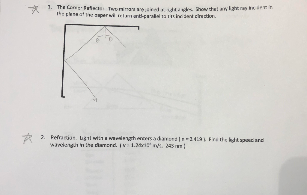 Solved 1. The Corner Reflector. Two mirrors are joined at | Chegg.com