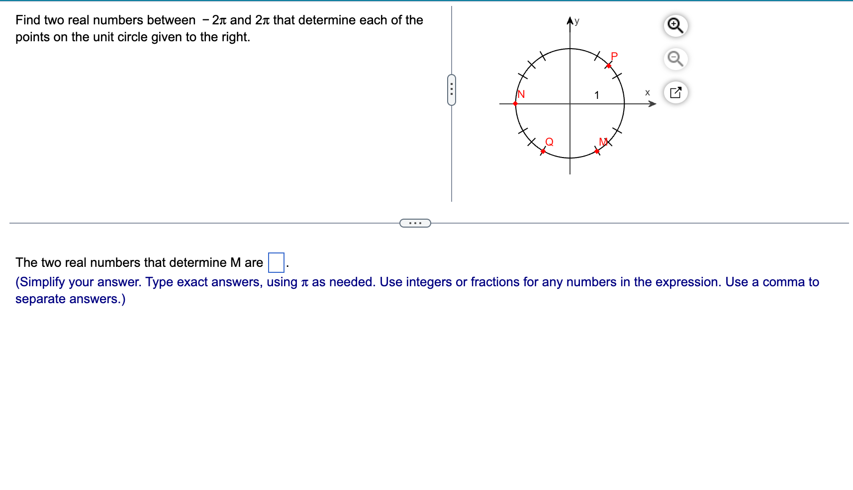 Solved Find two real numbers between −2π and 2π that | Chegg.com