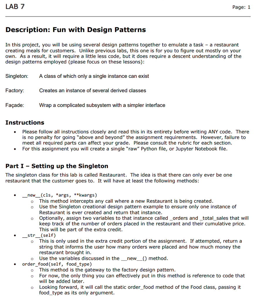 Solved LAB 7 Page: 1 Description: Fun with Design Patterns | Chegg.com