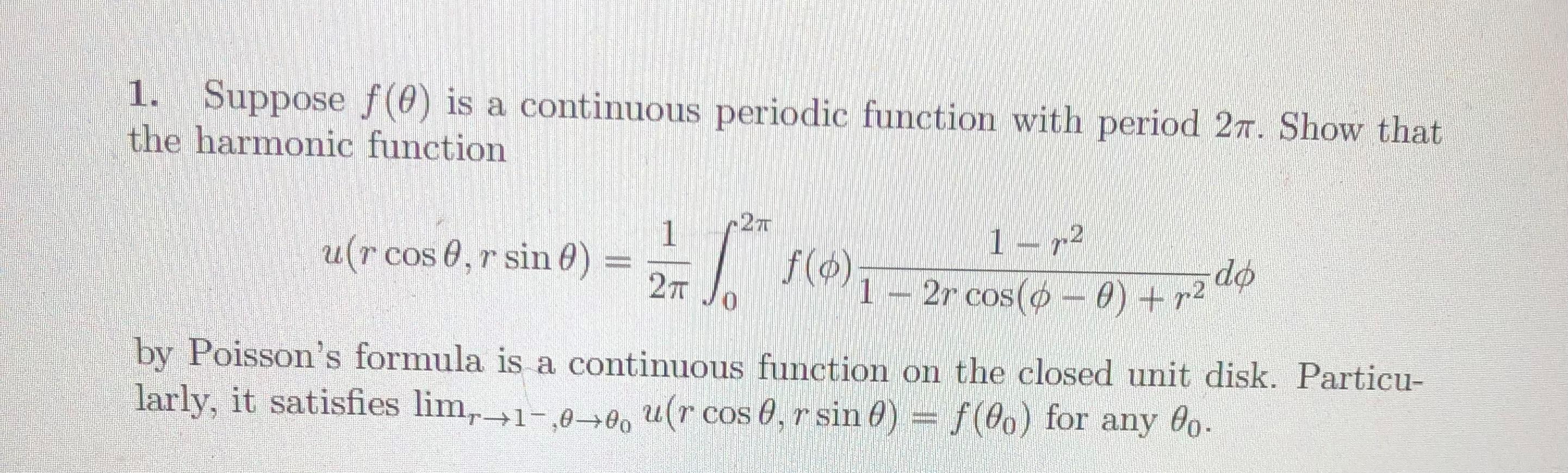 Solved 1. Suppose f(θ) is a continuous periodic function | Chegg.com