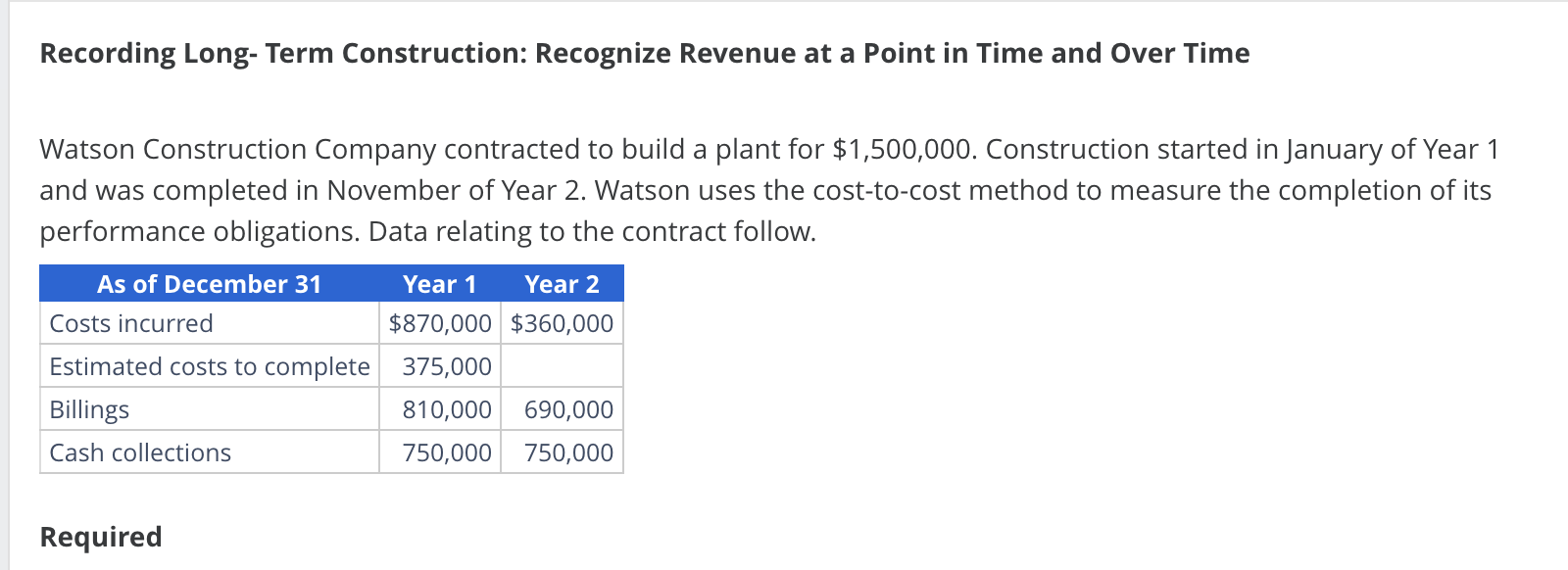 Recording Long- Term Construction: Recognize Revenue | Chegg.com