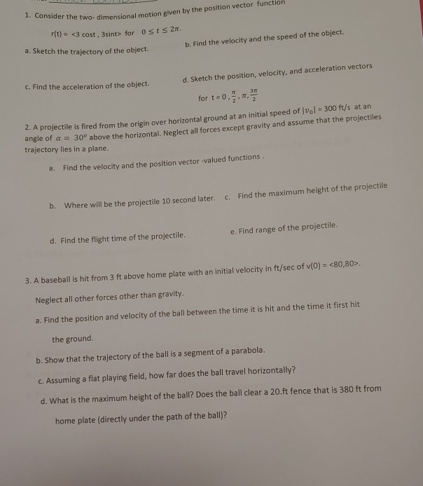 Solved 1. Consider the two-dimensional motion given | Chegg.com