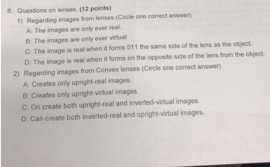 Solved 8. Questions on lenses. (12 points) 1) Regarding | Chegg.com