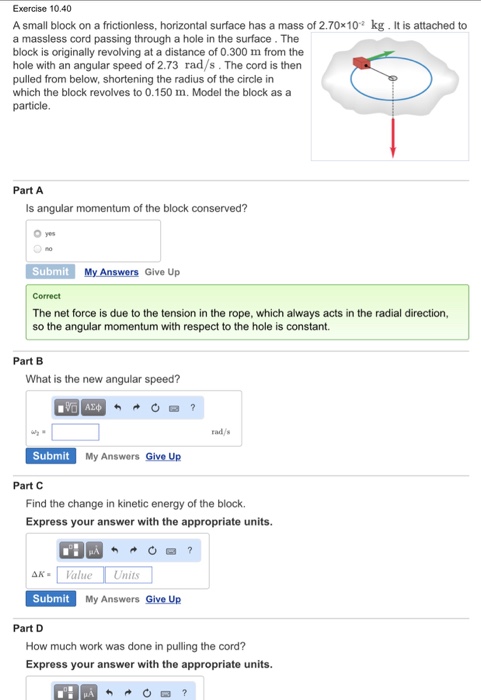 Solved Exercise 10.40 A small block on a frictionless, | Chegg.com