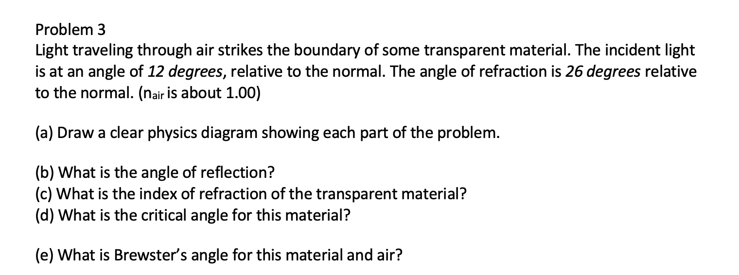 Solved Problem 3 Light traveling through air strikes the | Chegg.com