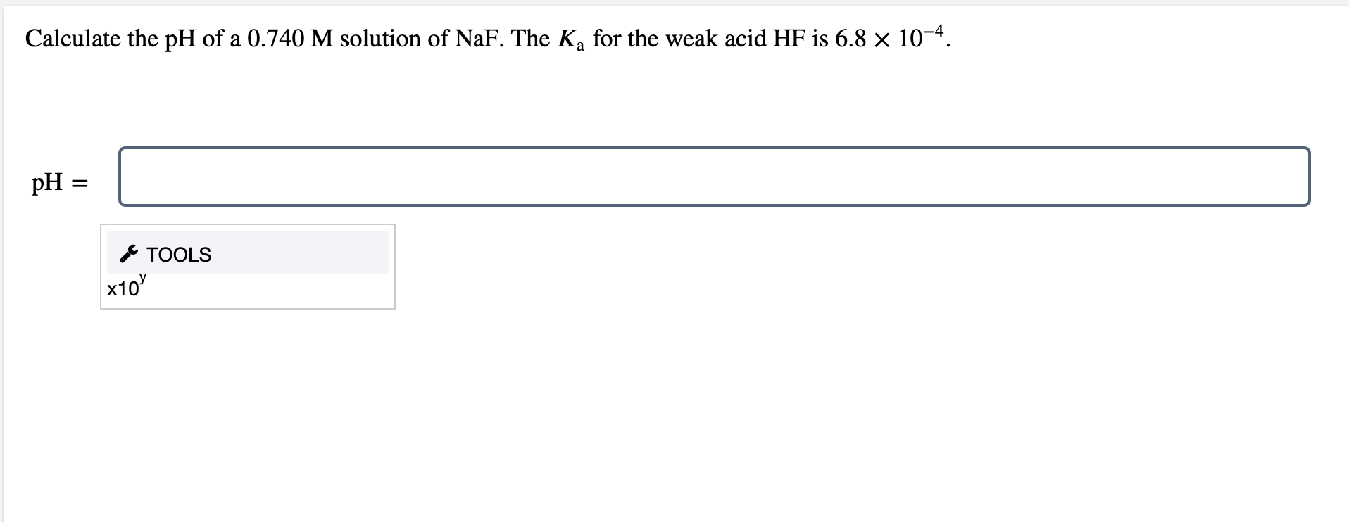 Solved Calculate the pH of a 0.740 M solution of NaF. The K, | Chegg.com