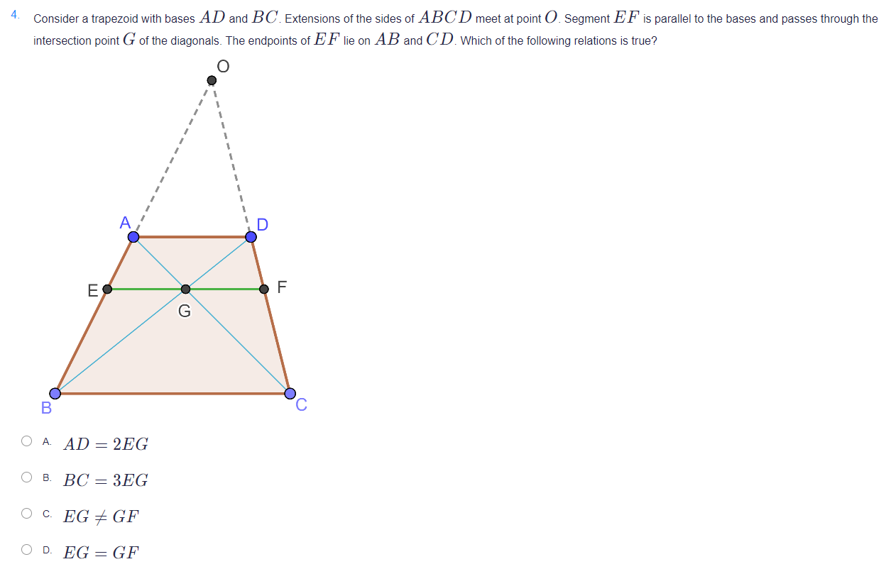 Solved 4. Consider a trapezoid with bases AD and BC. | Chegg.com