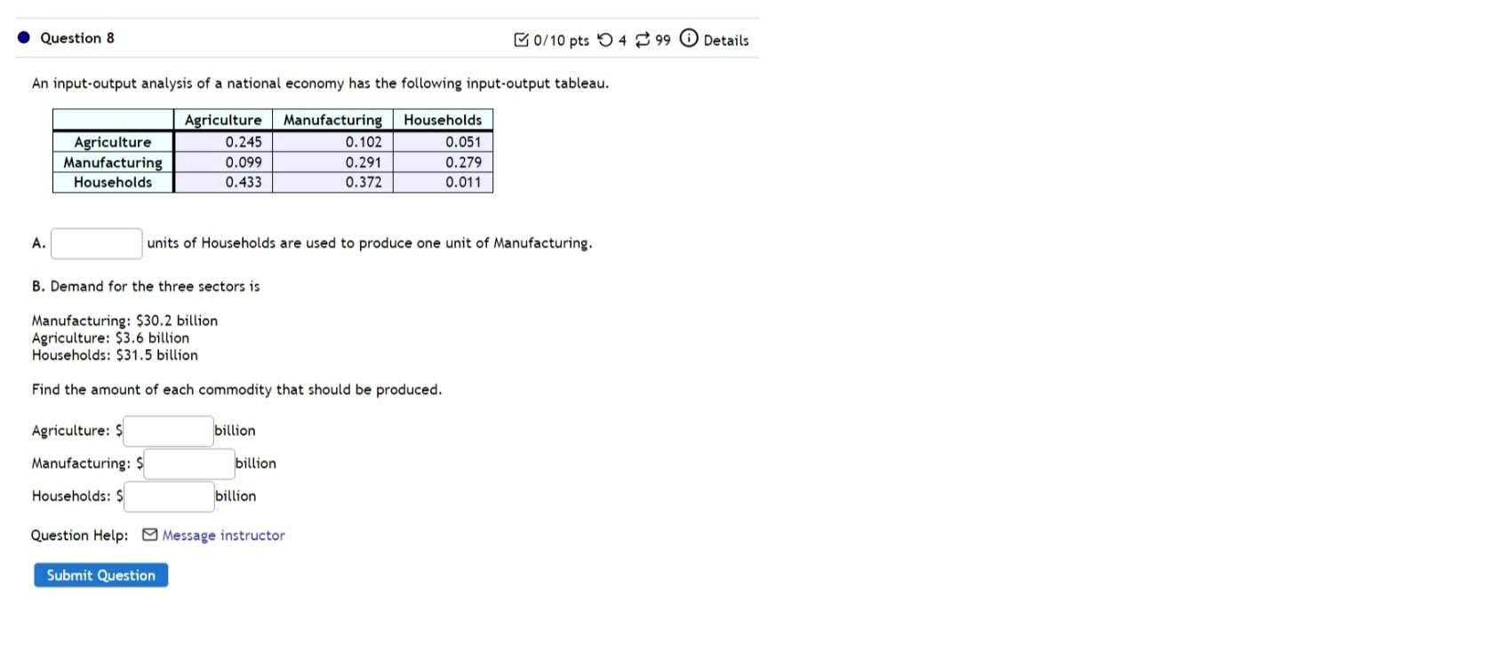 Solved An input-output analysis of a national economy has | Chegg.com