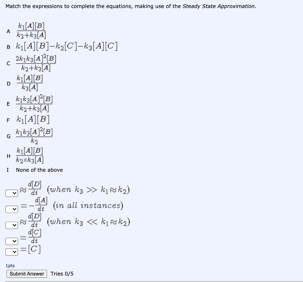 Solved Chemical Kinetics Steady State Approximation