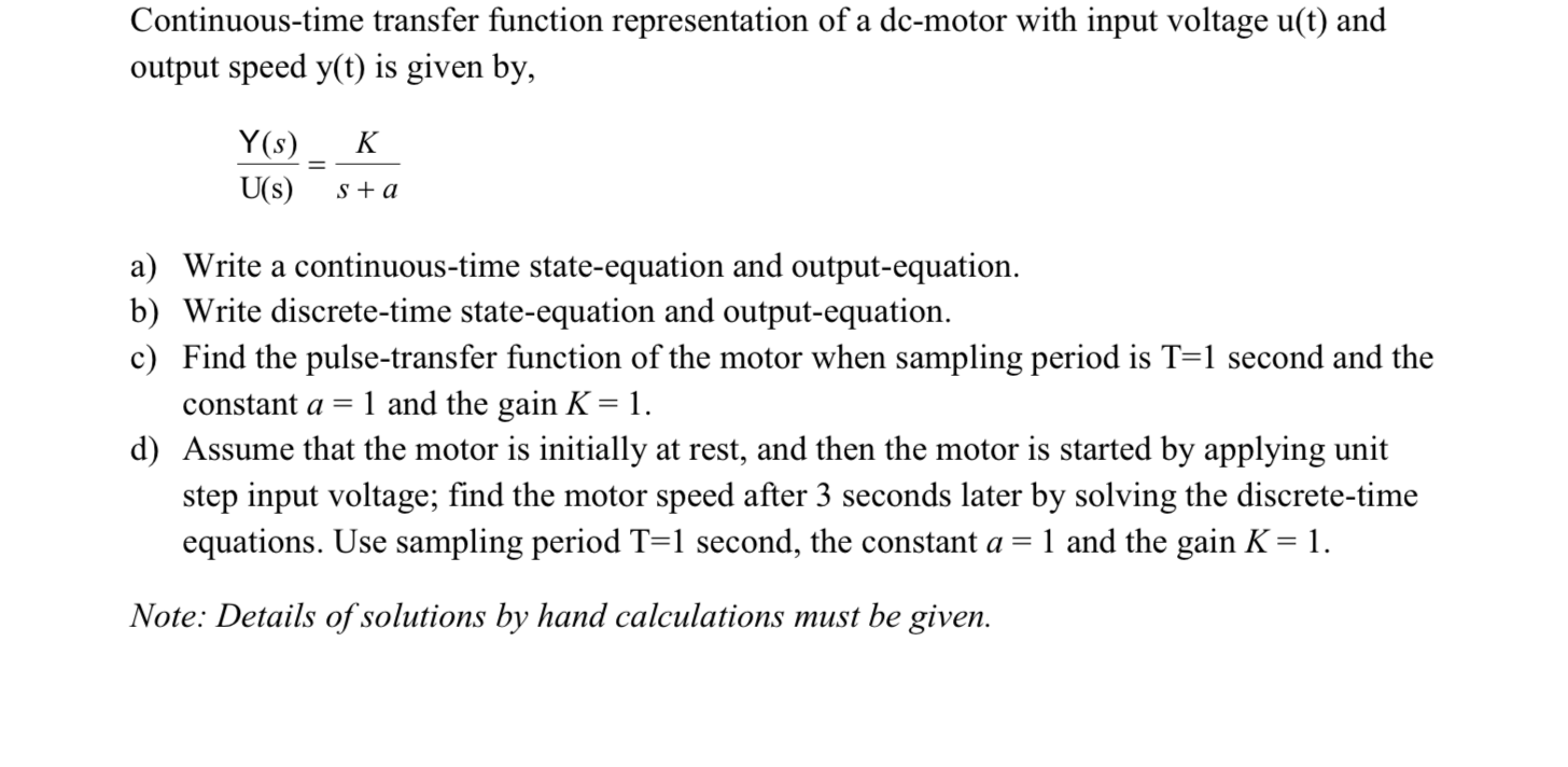 Solved Continuous-time transfer function representation of a | Chegg.com