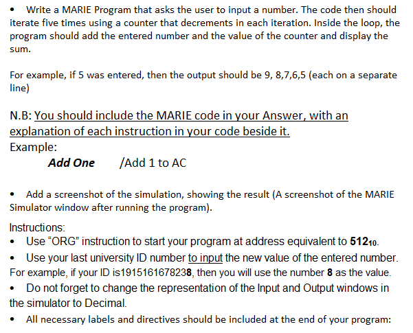 Solved Write A Marie Program That Asks The User To Input A