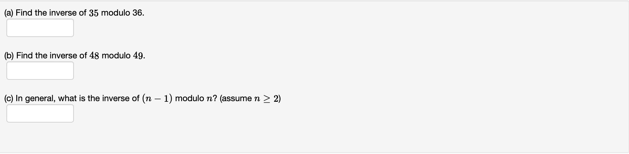 Solved (a) Find the inverse of 35 modulo 36. (b) Find the | Chegg.com