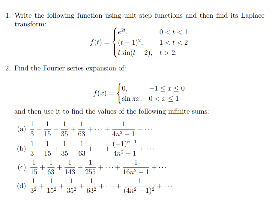 Solved 1. Write the following function using unit step | Chegg.com