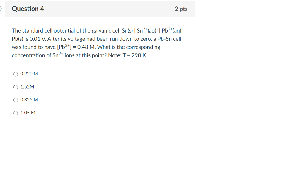 Solved The standard cell potential of the galvanic cell | Chegg.com