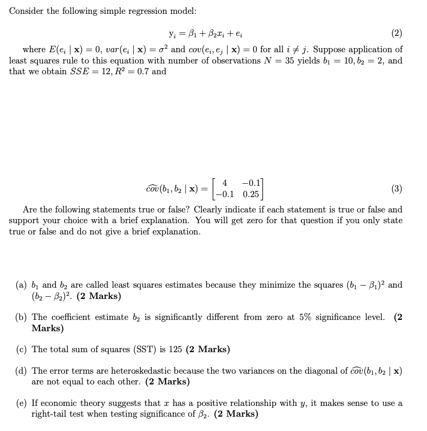 Solved Consider the following simple regression model: y; = | Chegg.com