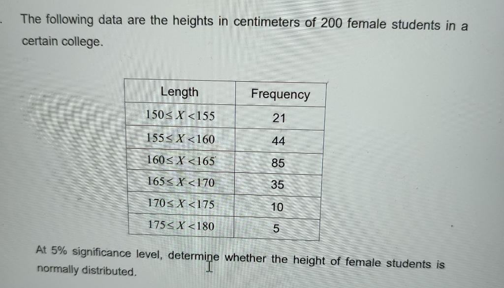 Solved The following data are the heights in centimeters of | Chegg.com