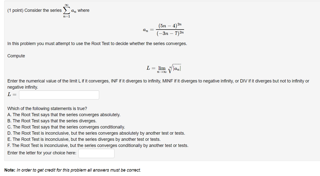 Solved Consider The Series n 1 an Chegg