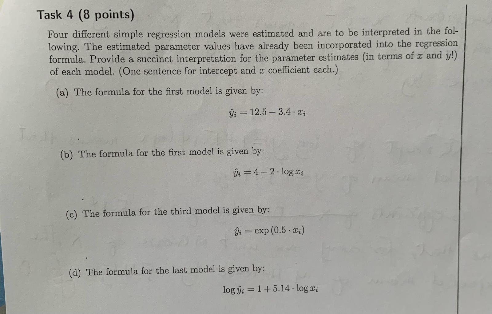 Solved statistics, interpretation of modelsTask 4 ( 8 | Chegg.com