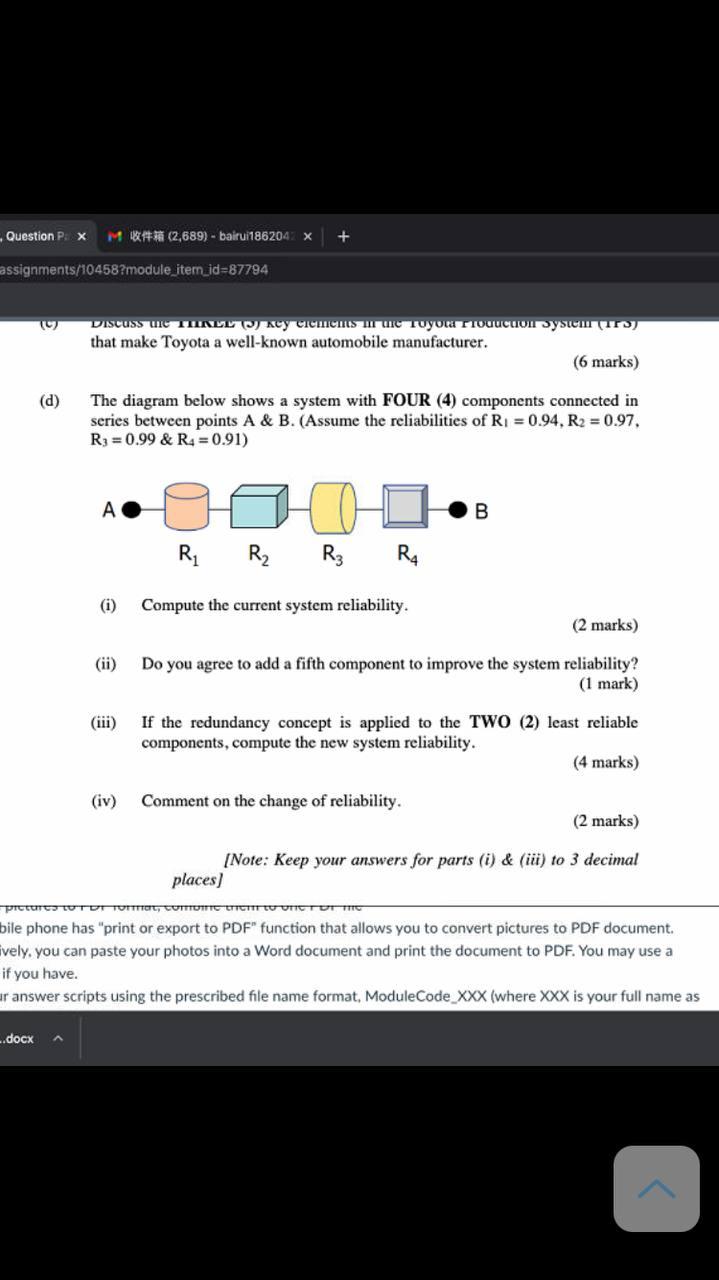 Solved (d) The diagram below shows a system with FOUR (4) | Chegg.com